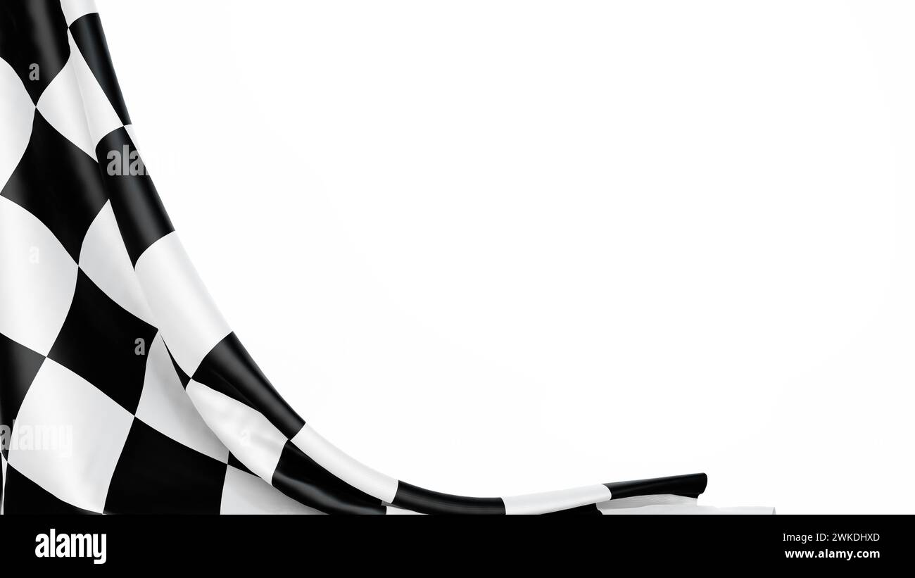 Checkered finish flag on white background. Space for text. 3d render ...