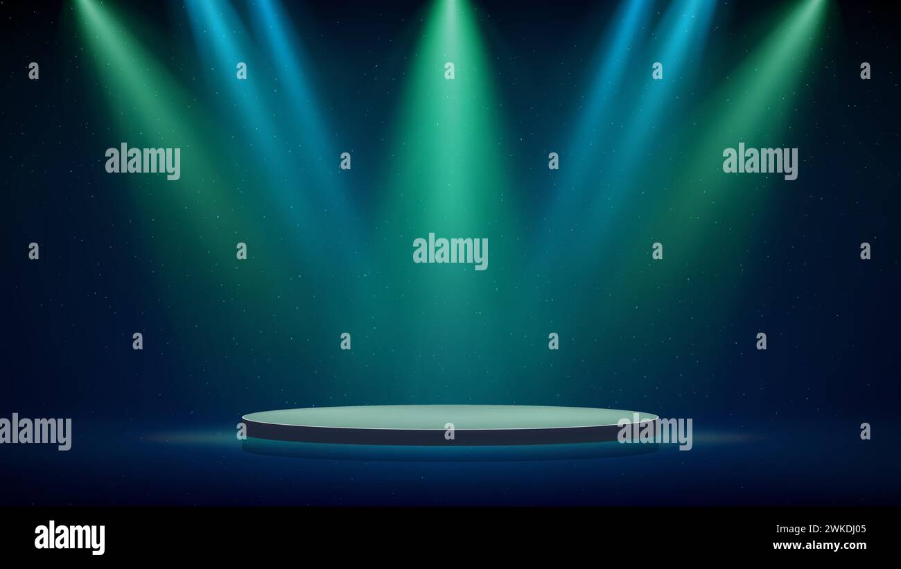 Stage, blue green spotlights, podium. Background, backdrop for ...
