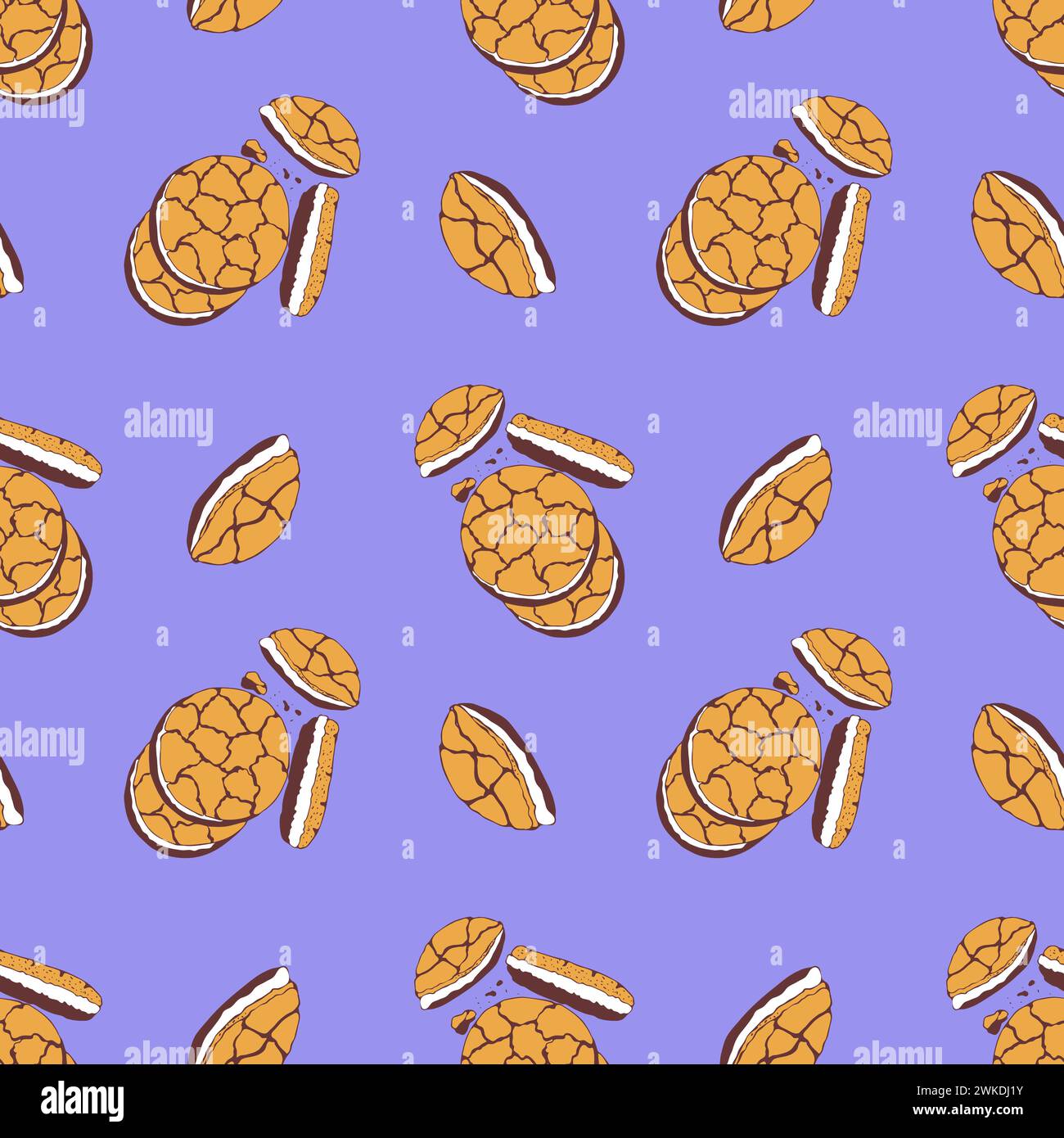 Pattern with Cookies on purple background, chocolate cookies with cream ...