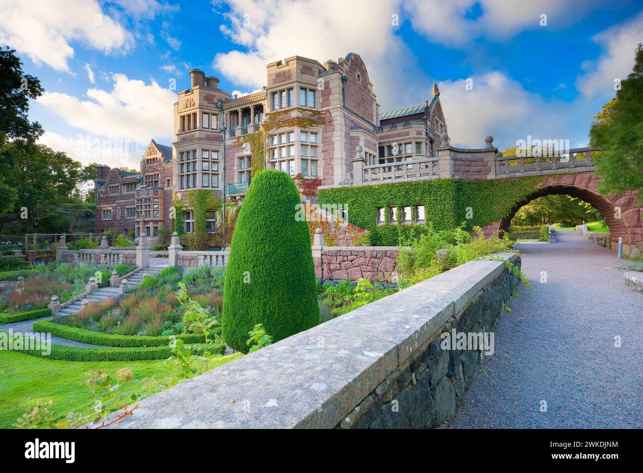 Tudor style Tjolöholm Castle located on a peninsula in the Kungsbacka ...