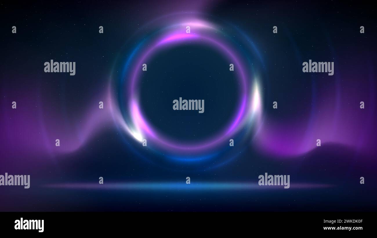 Stage with pink blue purple circular lighting background. Shining light ...