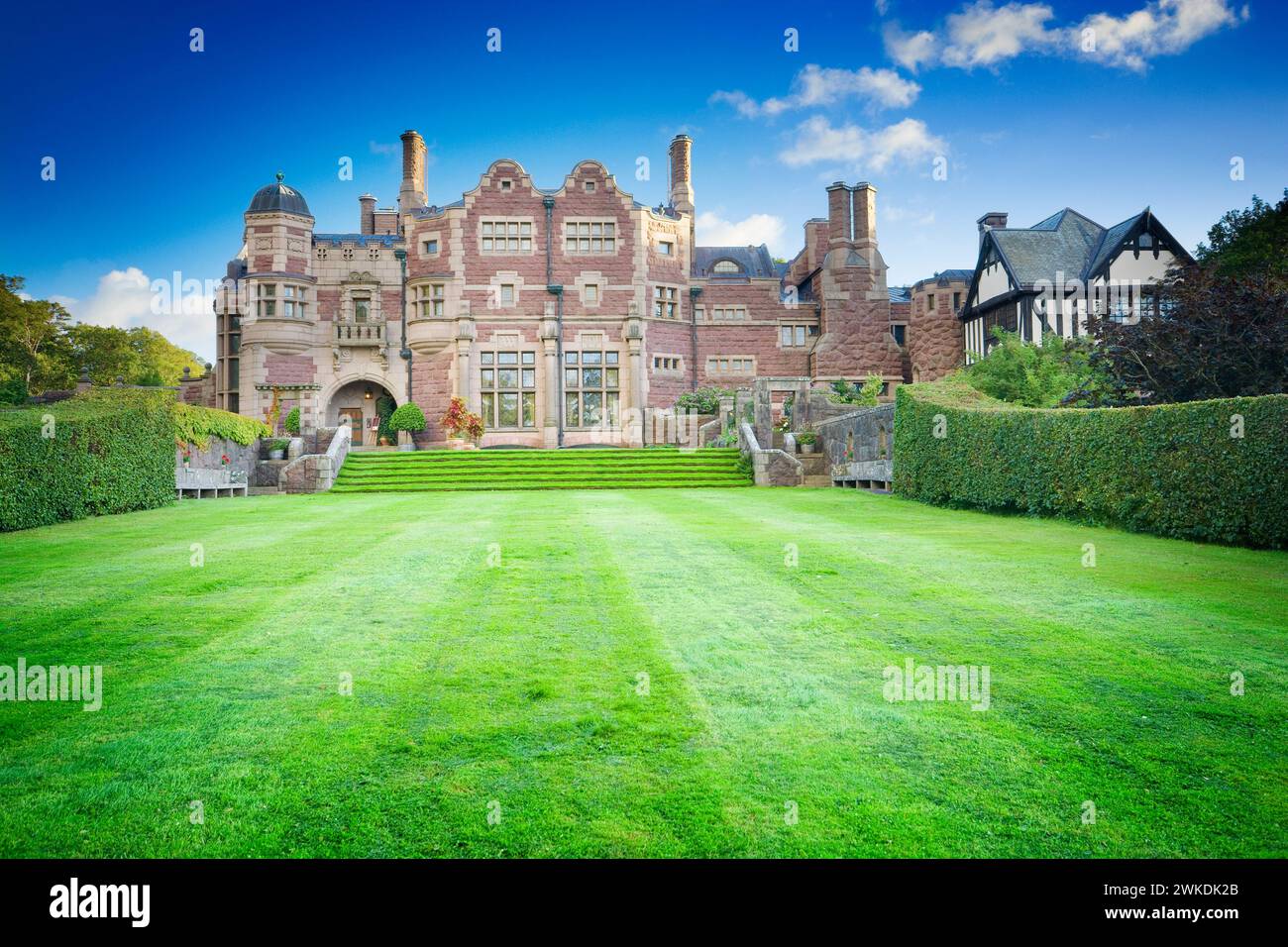 Tudor style Tjolöholm Castle located on a peninsula in the Kungsbacka ...