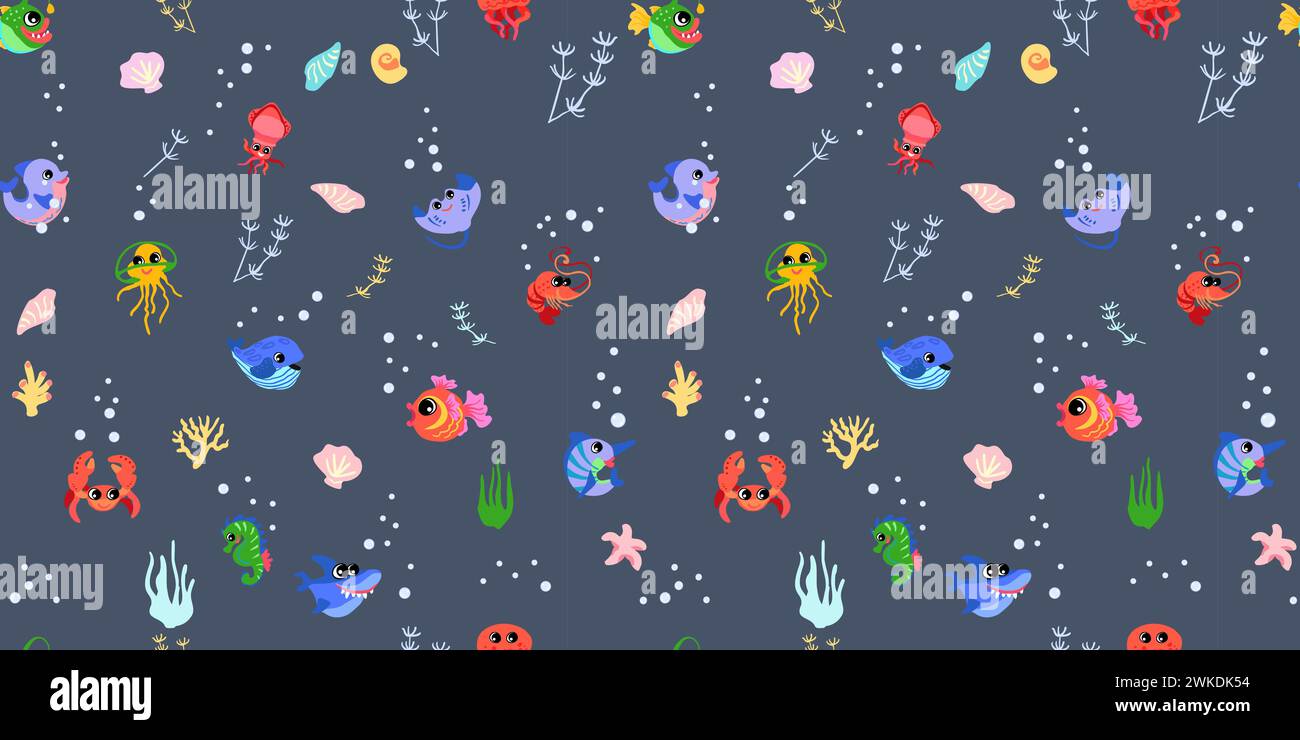 Marine seamless pattern for printing on fabric and wrapping paper ...