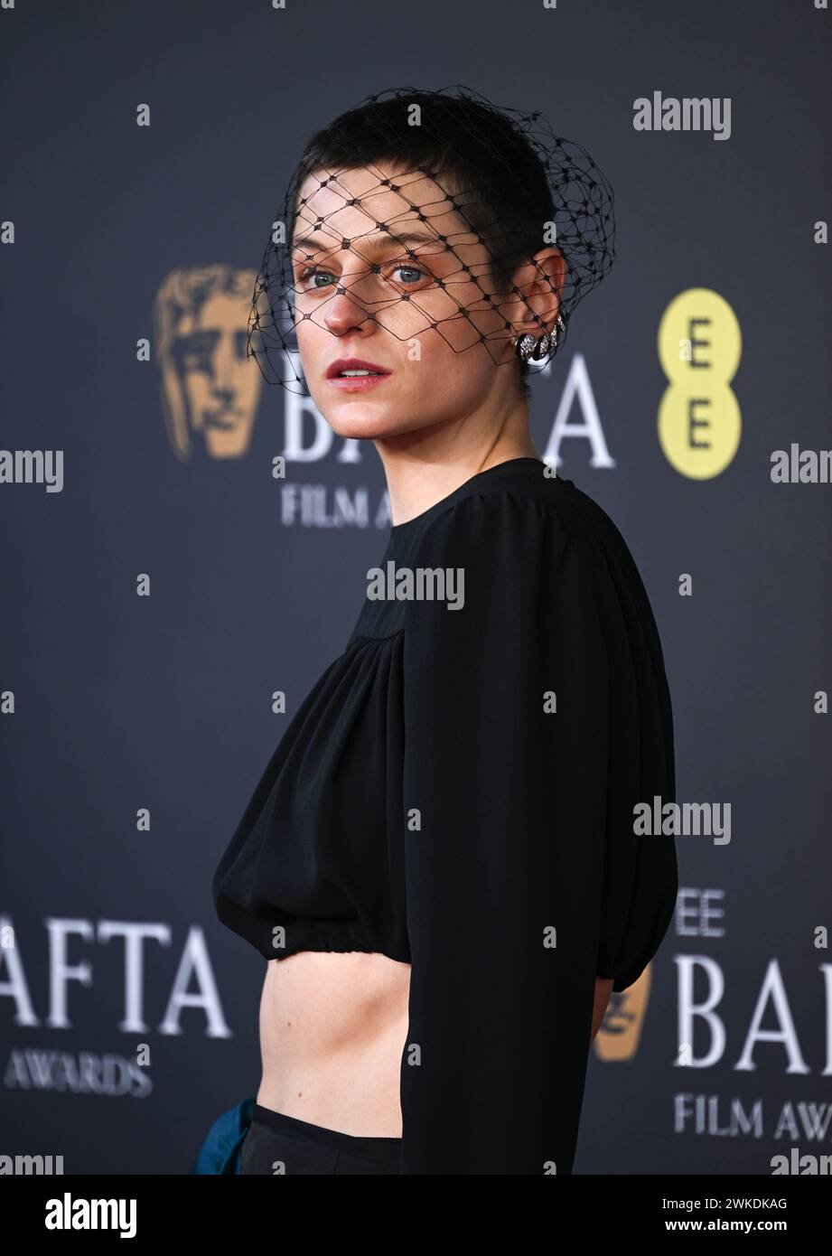 London, UK. February 18th, 2024. Emma Corrin arriving at the 2024 EE ...