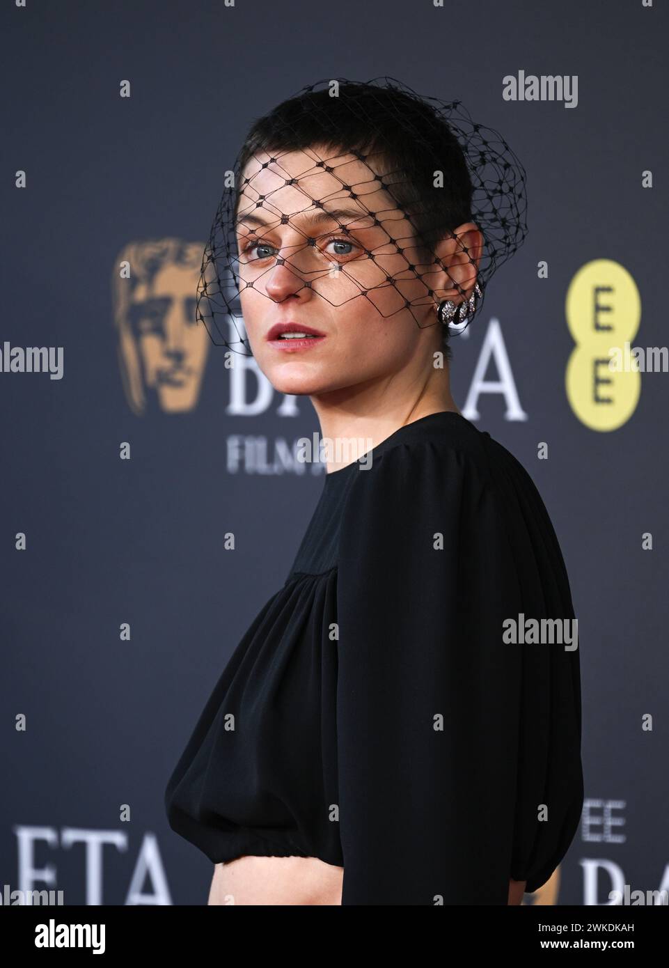 London, UK. February 18th, 2024. Emma Corrin arriving at the 2024 EE ...