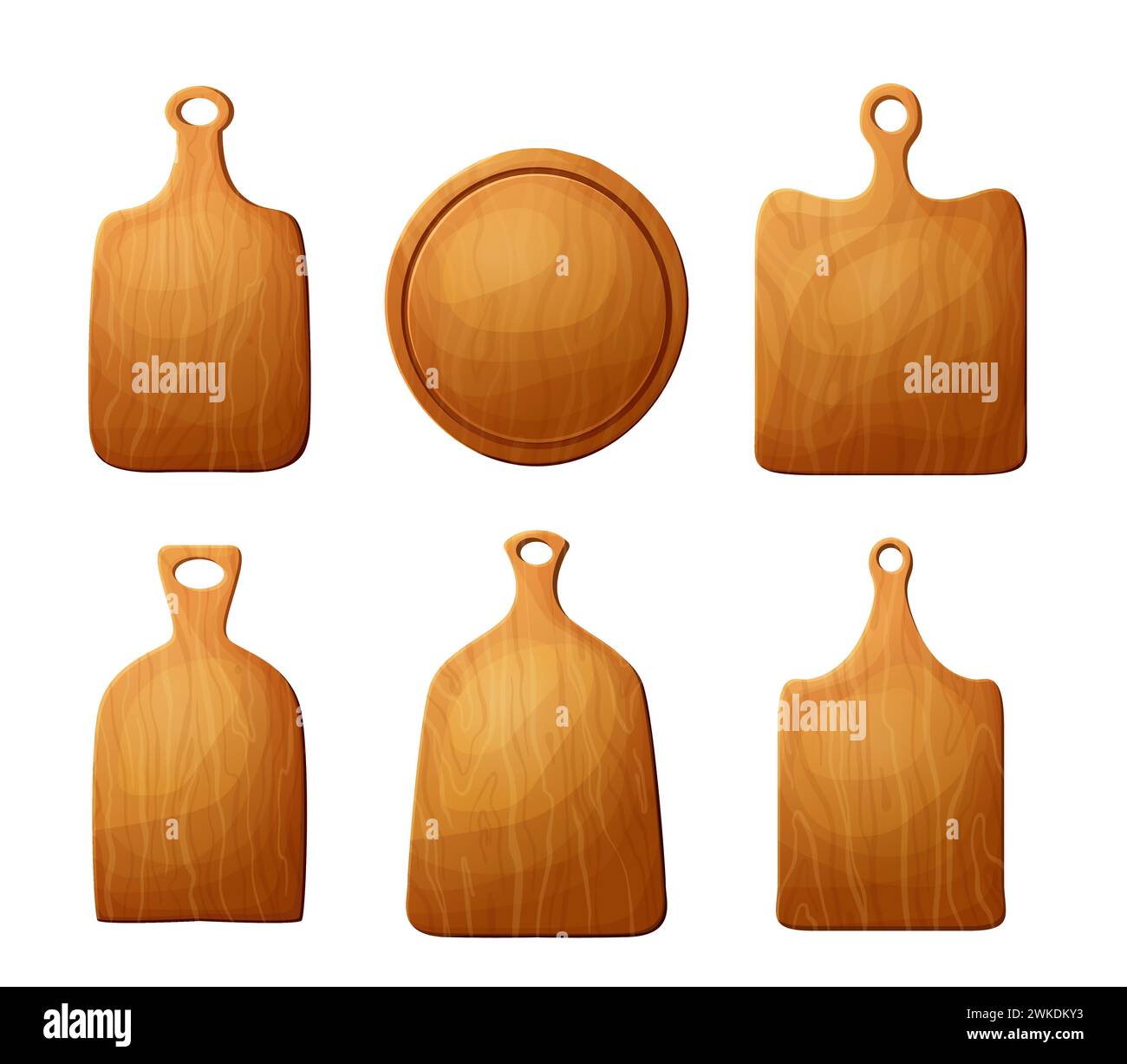 Set of cutting wooden board for chop, pizza and meat. Kitchen cartoon ...