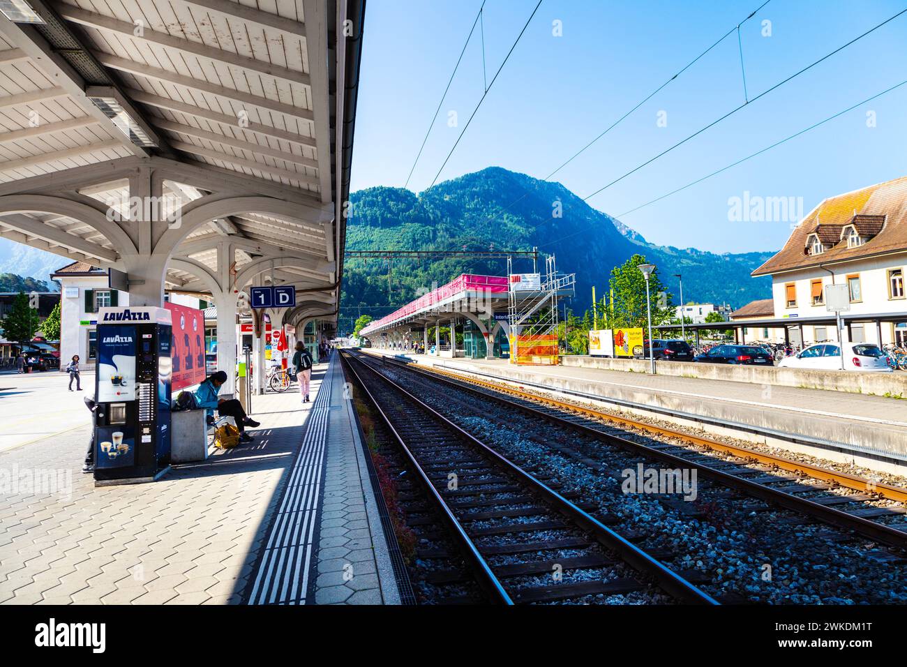 Platfrom and railway tracks at the Interlaken West Station, Interlaken ...