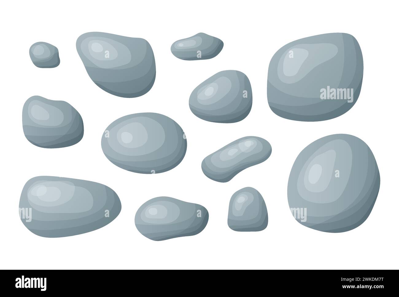 Beach pebble stone set. Hand drawn smooth stone of different shape ...