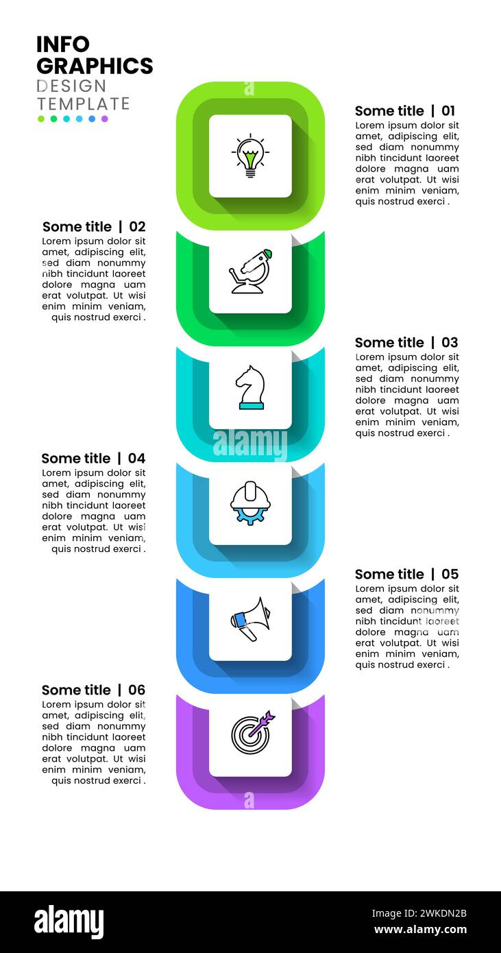 Infographic template with icons and 6 options or steps. Vertical line ...