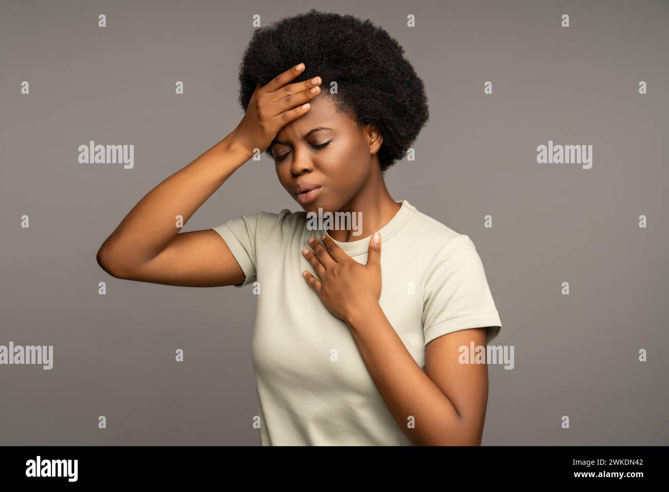 Unhealthy sick black woman with symptoms of flu virus, having high ...