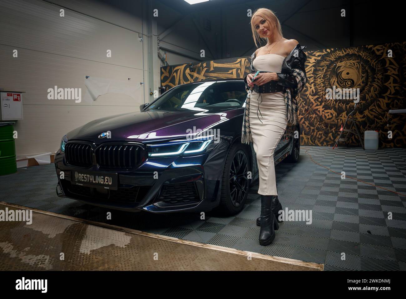 Stylish Woman Posing with Her Luxurious BMW in a Custom Tuned Car ...