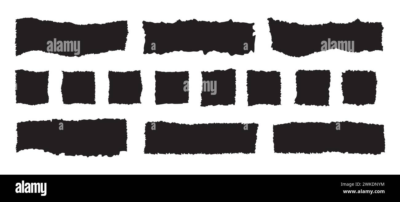 Rough paper edge set. Rectangle torn shape, border, piece sticker. Isolated grunge vector header ...