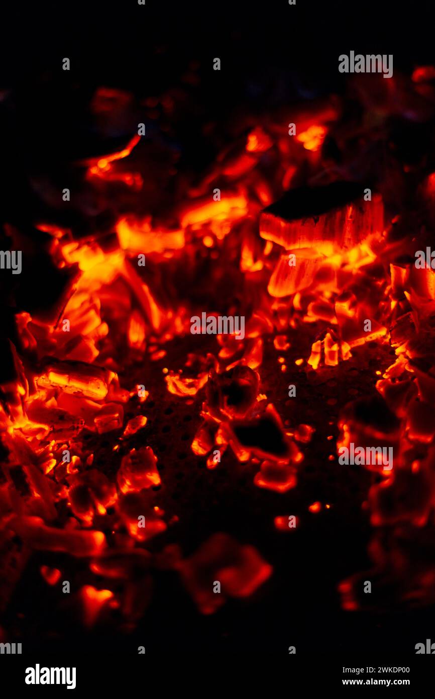 Burning coals in the night. Extinguished fire Stock Photo - Alamy