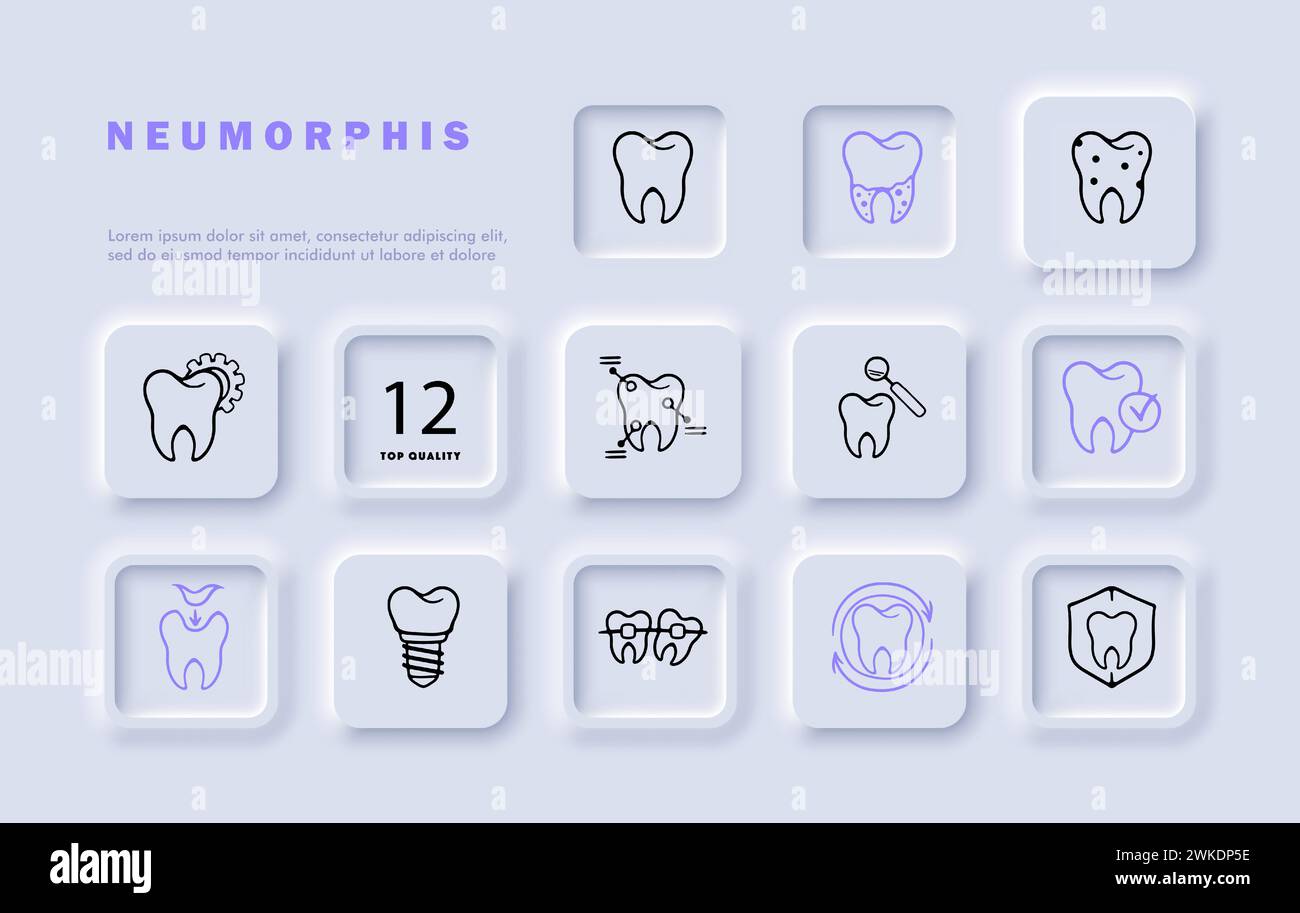 Caries line icon set. Dentist, dental care, oral health, check-up ...