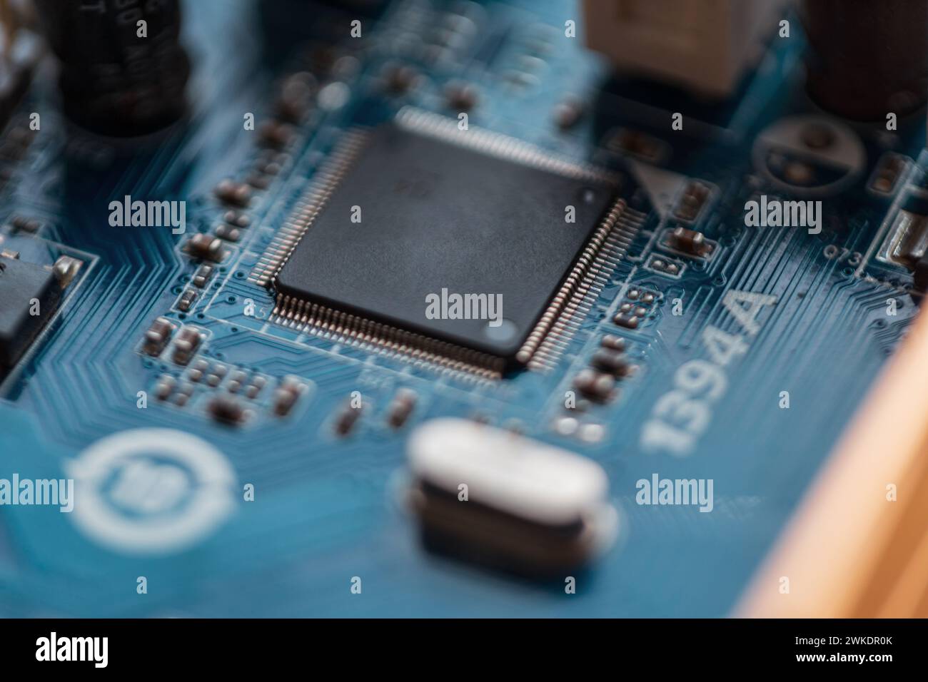 Chip in a computer motherboard, close-up. Hardware and AI, concept ...