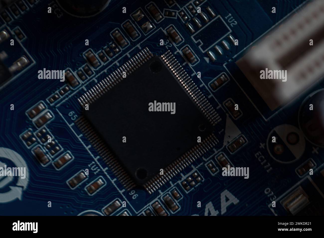 Modern chip in the motherboard, close-up. Processor and AI, concept ...