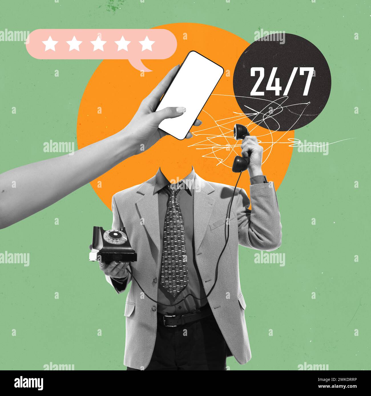 Headless man, operator working all day long, communicating with ...