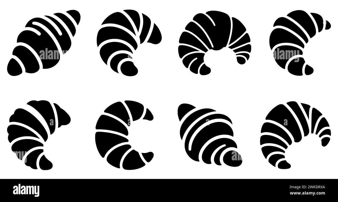 Croissant icon. Set of croissant icons. Black croissant silhouette ...