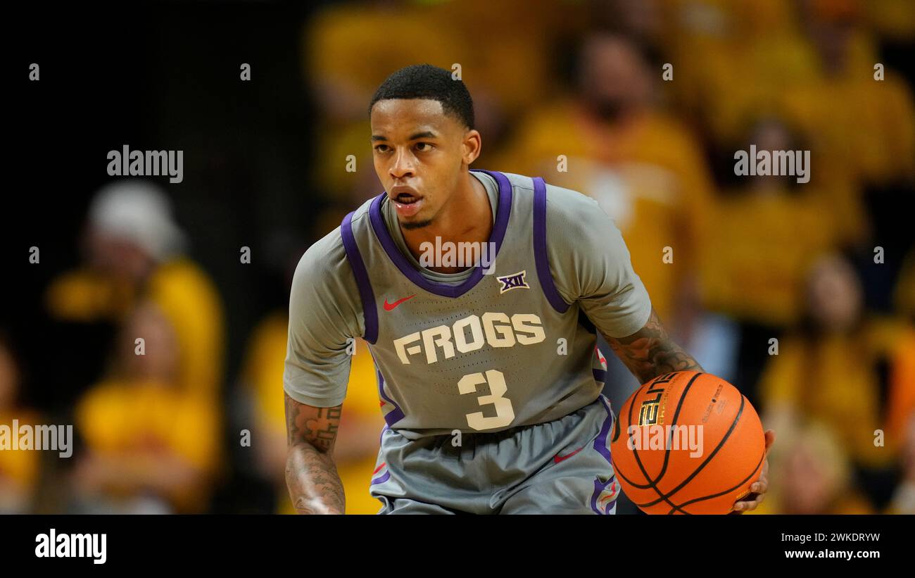 TCU guard Avery Anderson III (3) drives up court during an NCAA college ...