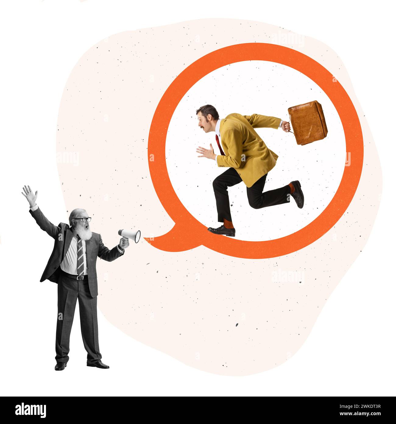 Modern aesthetic artwork. Skilled business man holds megaphone and ...