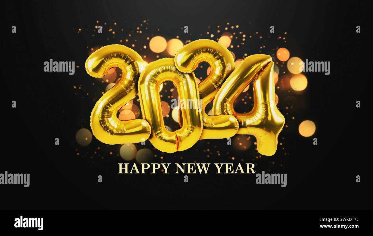 Realistic 2024 golden numbers with festive confetti hi-res stock photography and images - Alamy