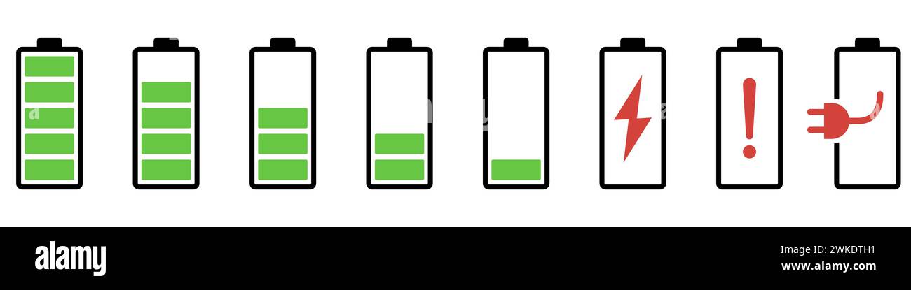 Set of vector battery charging icons. Battery level symbols. Battery ...