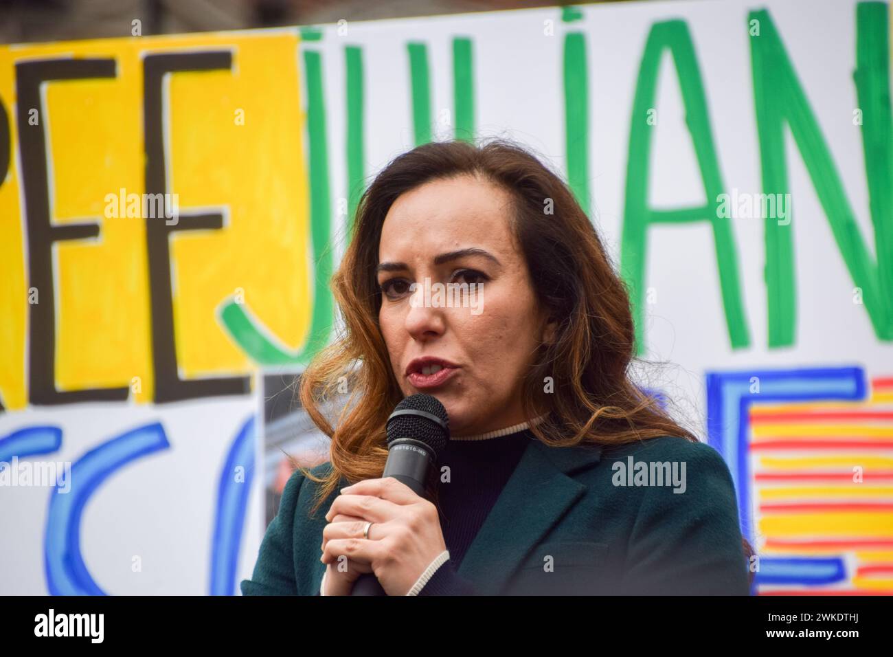 London, UK. 20th February 2024. Stella Assange gives a speech outside ...
