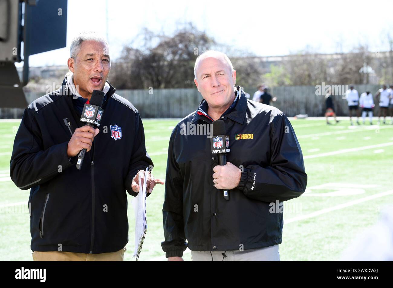 NFL Network's Steve Wyche and Scott Pioli at the 2024 HBCU NFL Combine at the Ochsner Sports ...