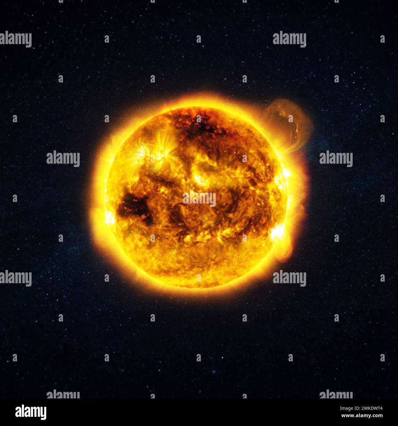 Amazing Burning Sun With Plasma And Flares In Space Magnetic Storms And Solar Flares Stock