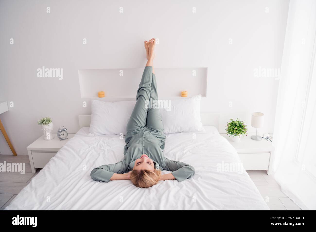 Full body photo of young girl daydreaming imagine her life in future ...