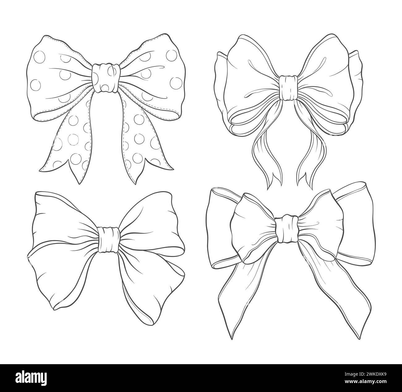 Vector hair bow. Drawn in a manual style sketch, bow in a linear style ...