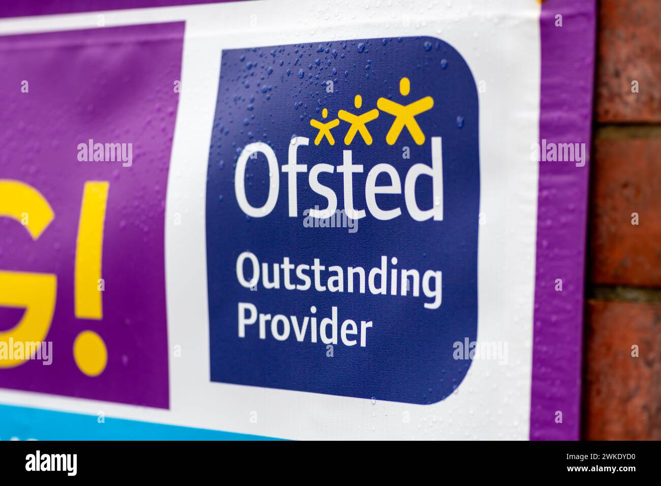 London. UK- 02.18.2024. A banner outside a school displaying the government school body Ofsted ...