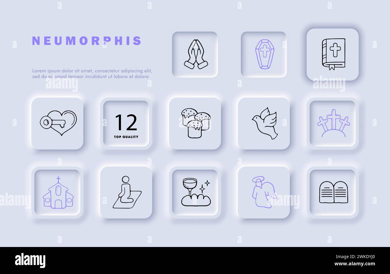 Prayer line icon set. Spirituality, devotion, faith, meditation, hands ...