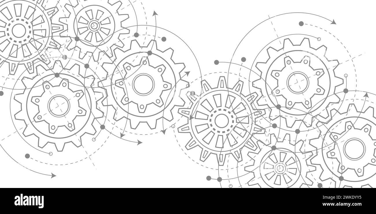 Technical drawing of gears .Rotating mechanism of round parts .Machine ...