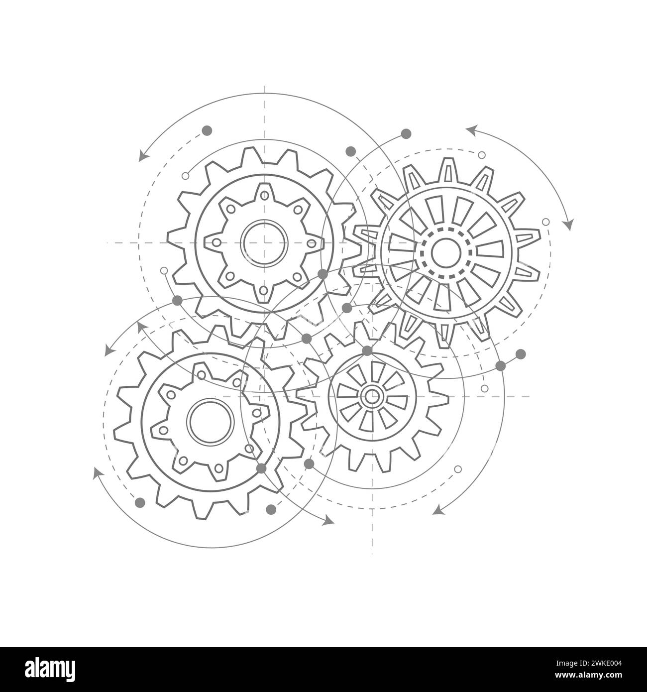 Mechanical drawing with cogs Cut Out Stock Images & Pictures - Alamy