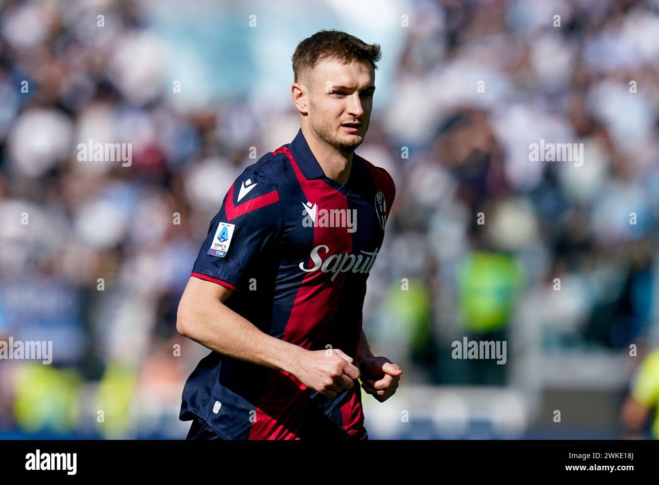 Stefan Posch of Bologna FC looks on during the Serie A TIM match ...