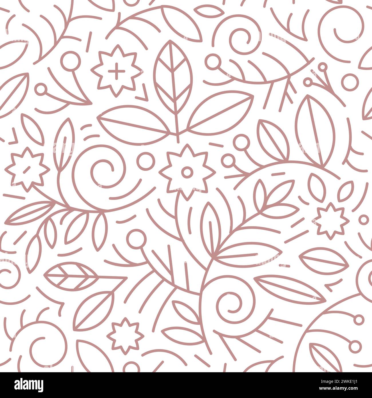 Vector seamless line nature pattern. Flowers, swirls organic package ...