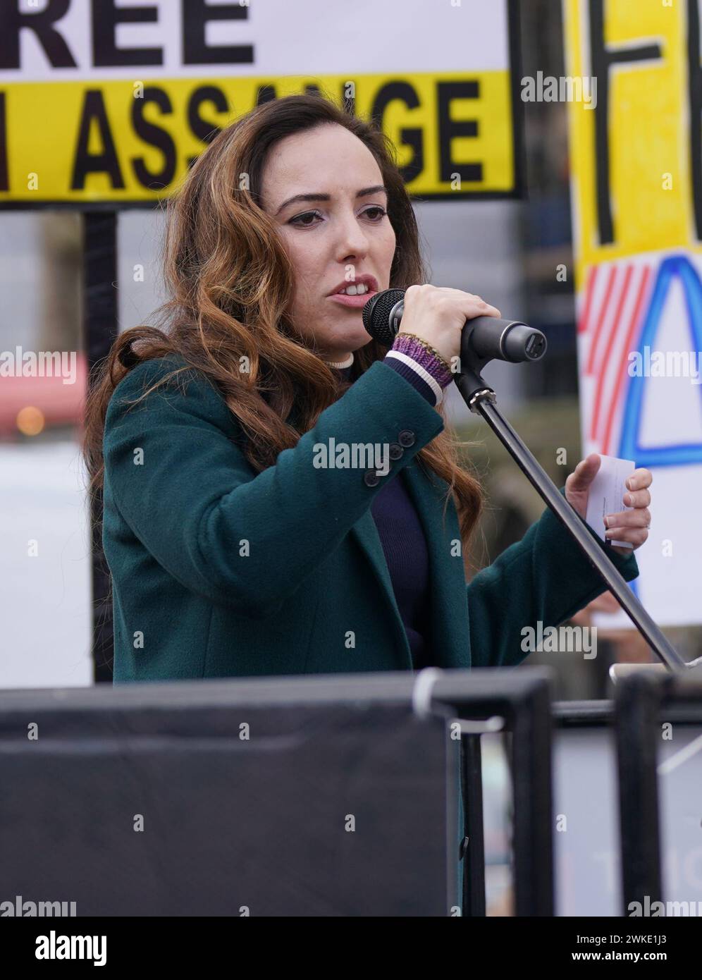 Stella Assange, the wife of Julian Assange, speaking to supporters ...