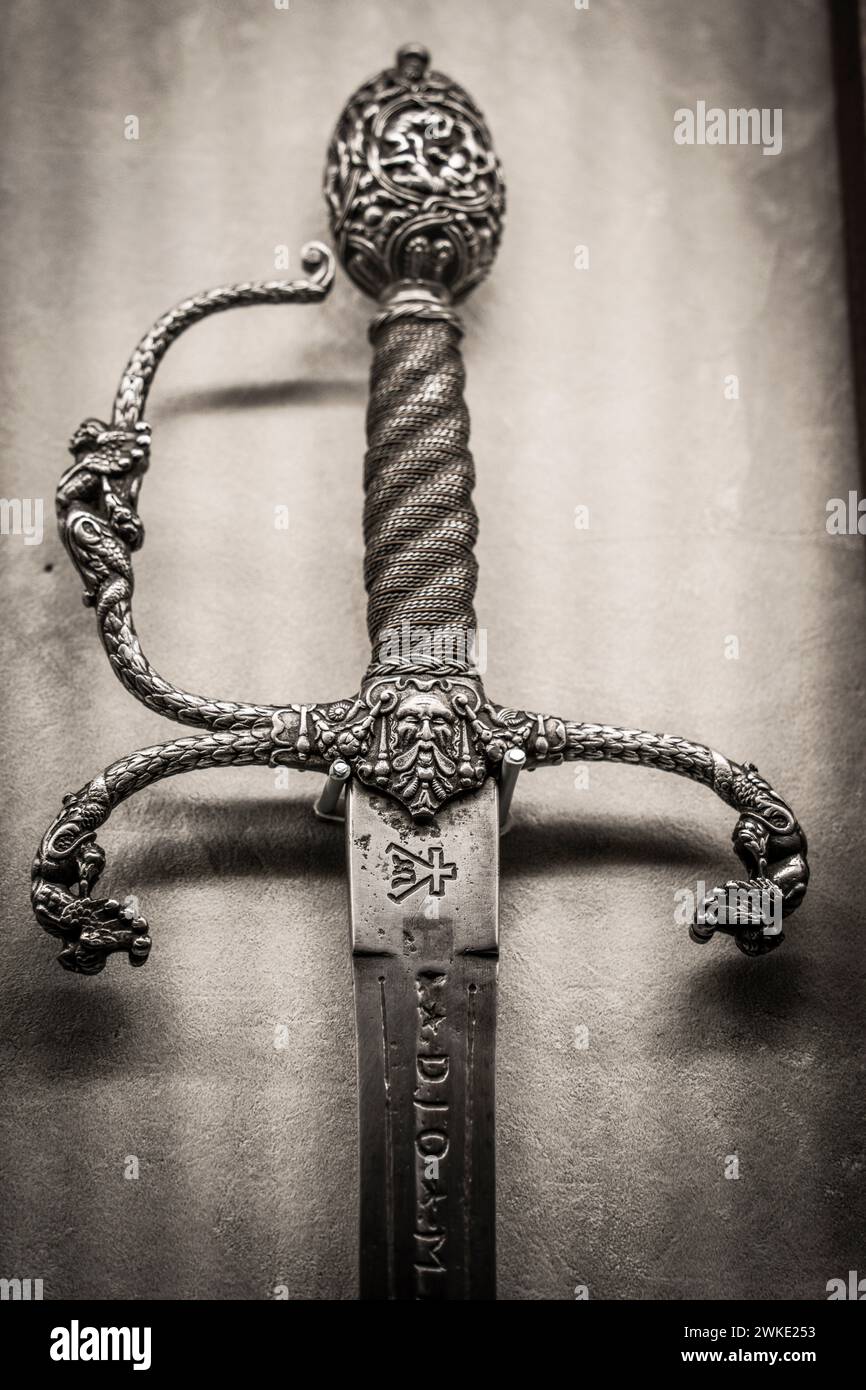 Milanese rapier sword hilt, 15th century, Álava Armory Museum, Vitoria, Basque Country, Spain ...