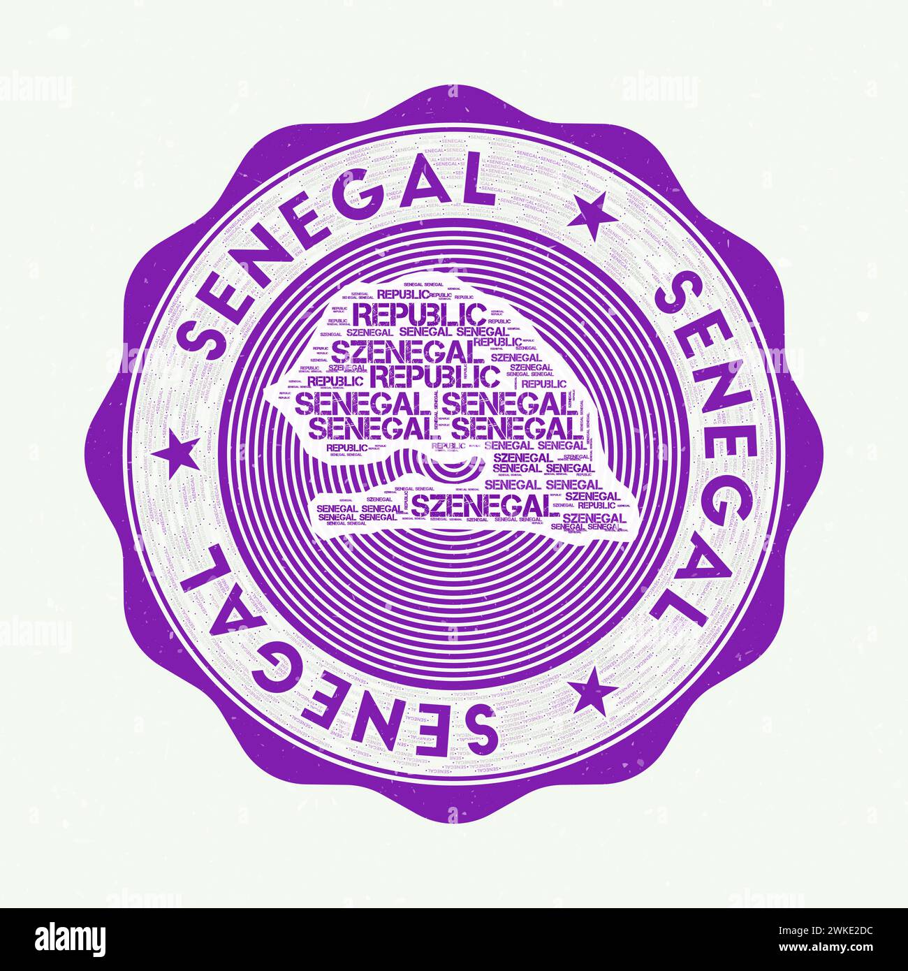 Senegal seal. Country round logo with shape of Senegal and country name ...
