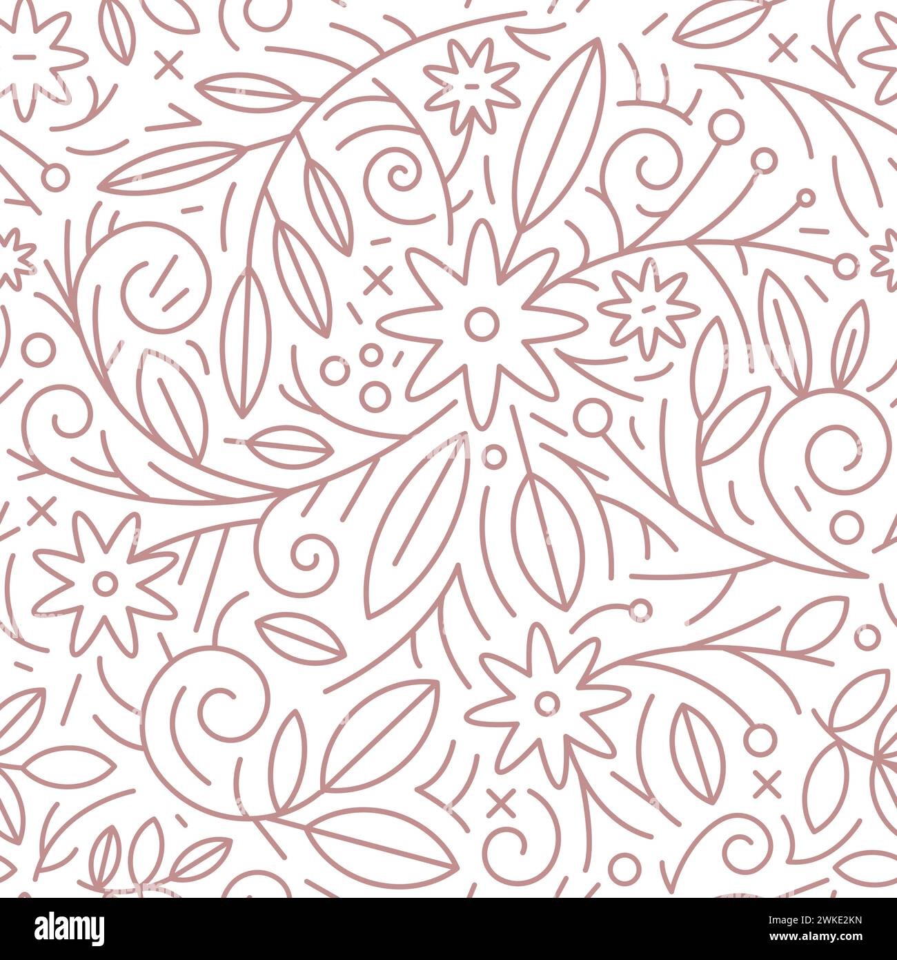 Vector seamless line nature pattern. Flowers, swirls organic package ...