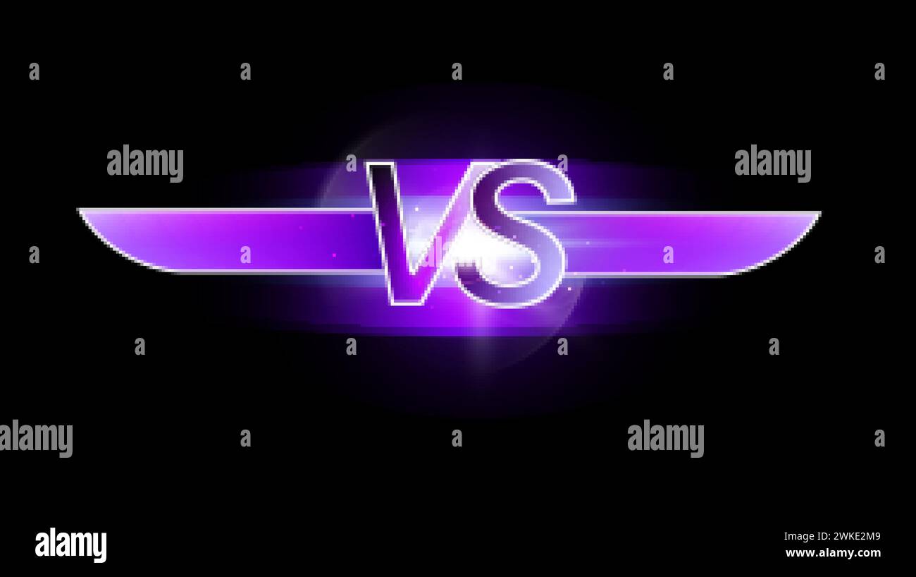 Banner. Stylized 'VS' battle emblem with radiant purple effects against ...