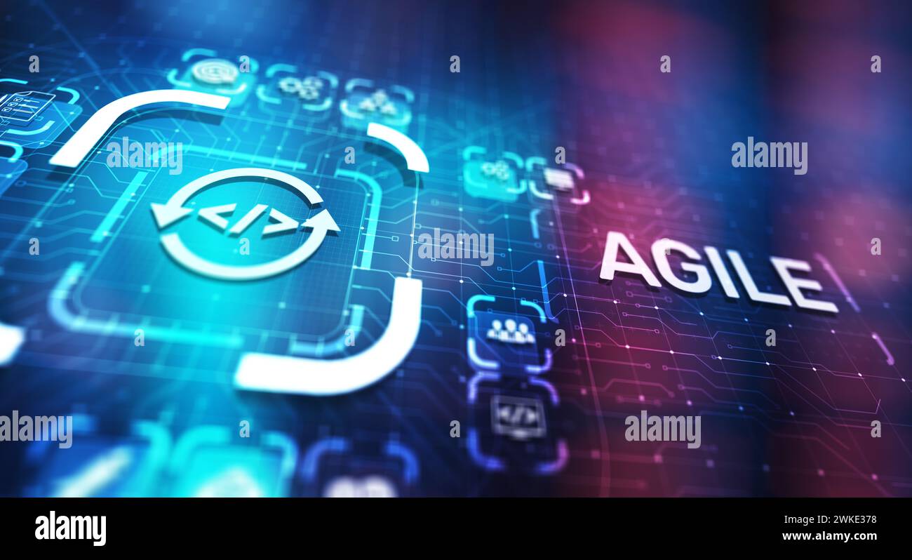 Agile development methodology concept on virtual screen. Technology ...