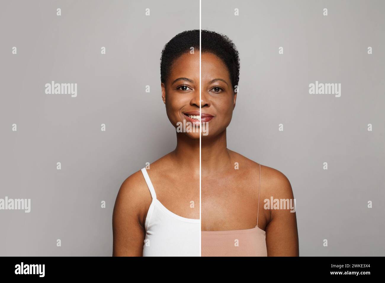 Perfect healthy young and senior women smiling on white background ...