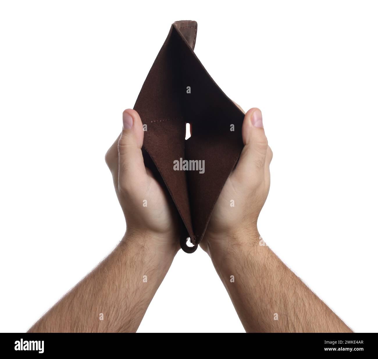 Man showing empty wallet on white background, closeup Stock Photo - Alamy