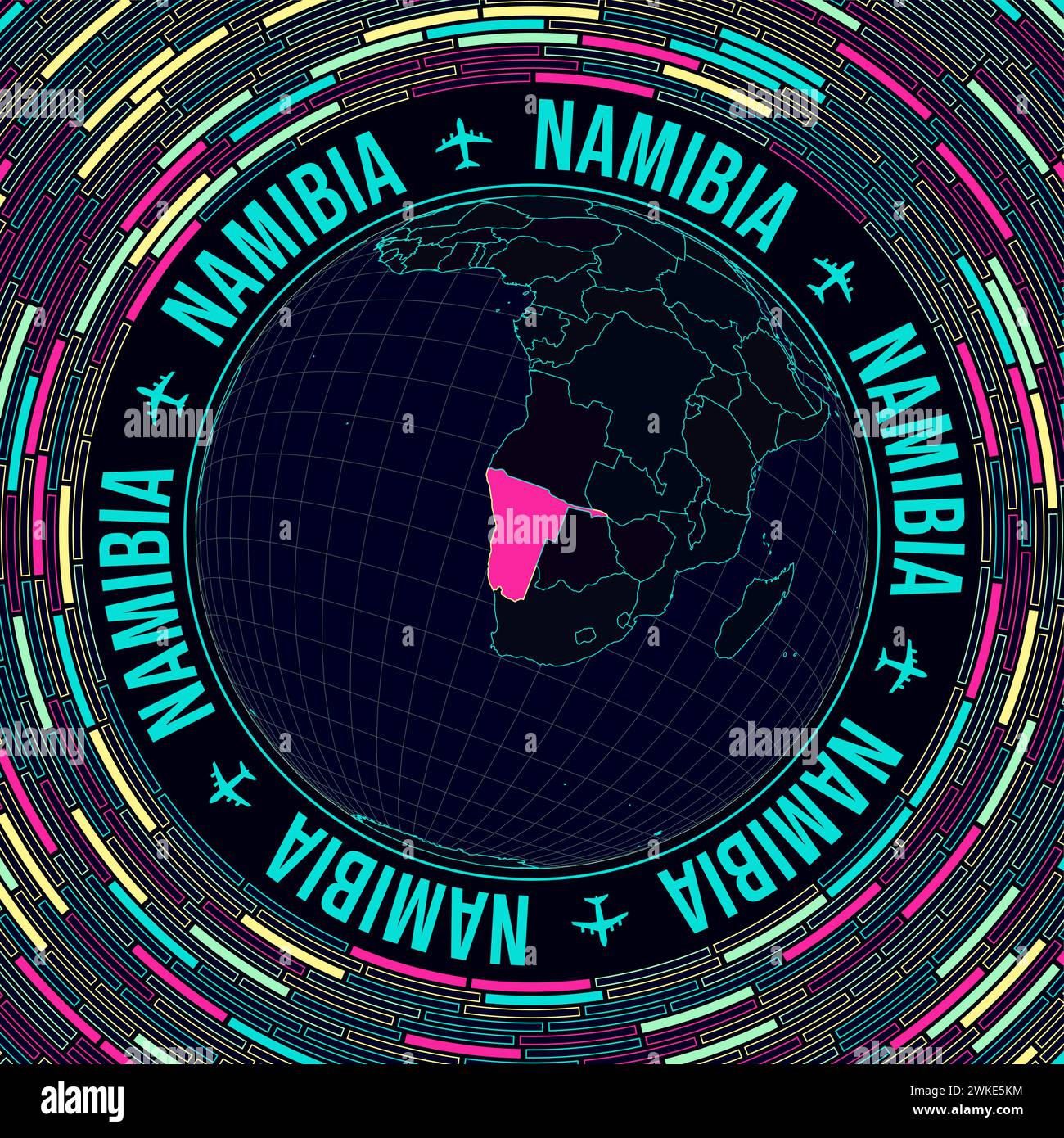 Namibia on globe. Satellite view of the world centered to Namibia ...