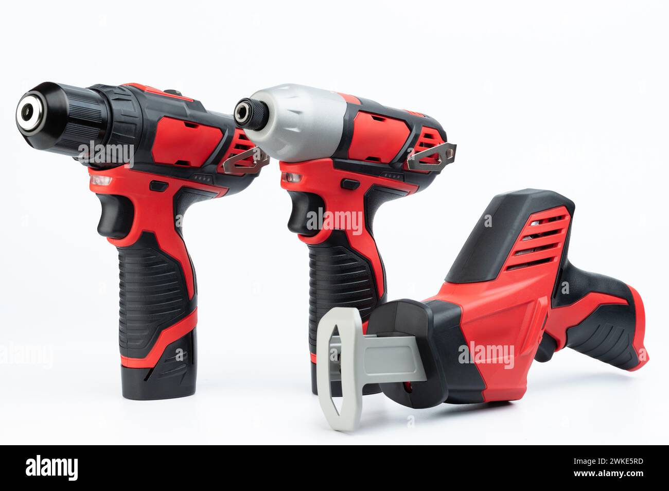 Collection of electrical worker tools isolated on white studio ...