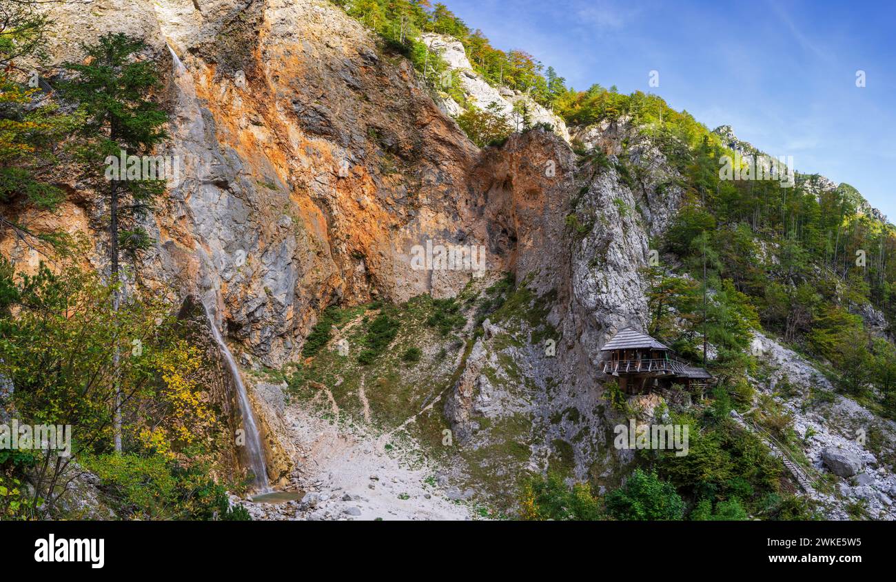 Rinka waterfall, Logarska Dolina, alps, Slovenia, Central Europe Stock ...