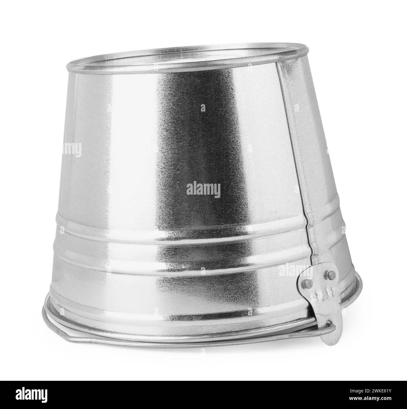 One shiny metal bucket isolated on white Stock Photo - Alamy