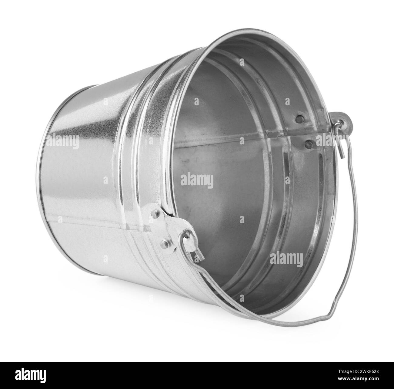 One shiny metal bucket isolated on white Stock Photo - Alamy